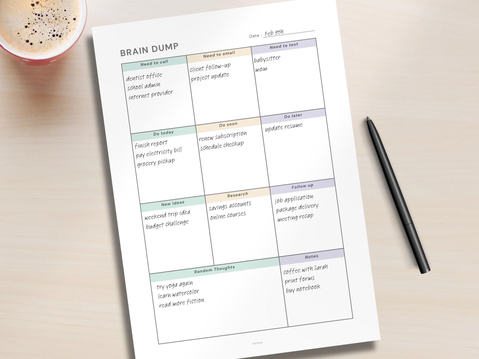 Categorized Brain Dump Printable | Task Organizer | to Do List Planner ...