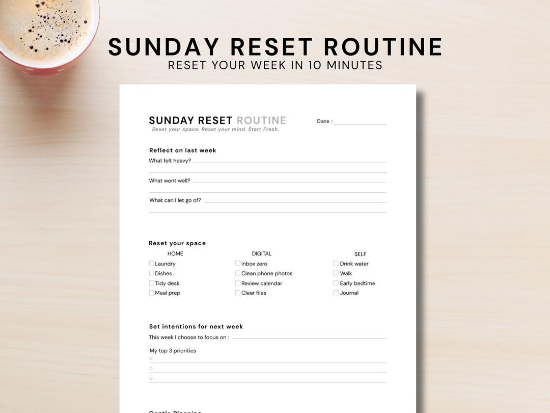 Sunday Reset Routine Printable | Weekly Reset Planner to Clear Your ...