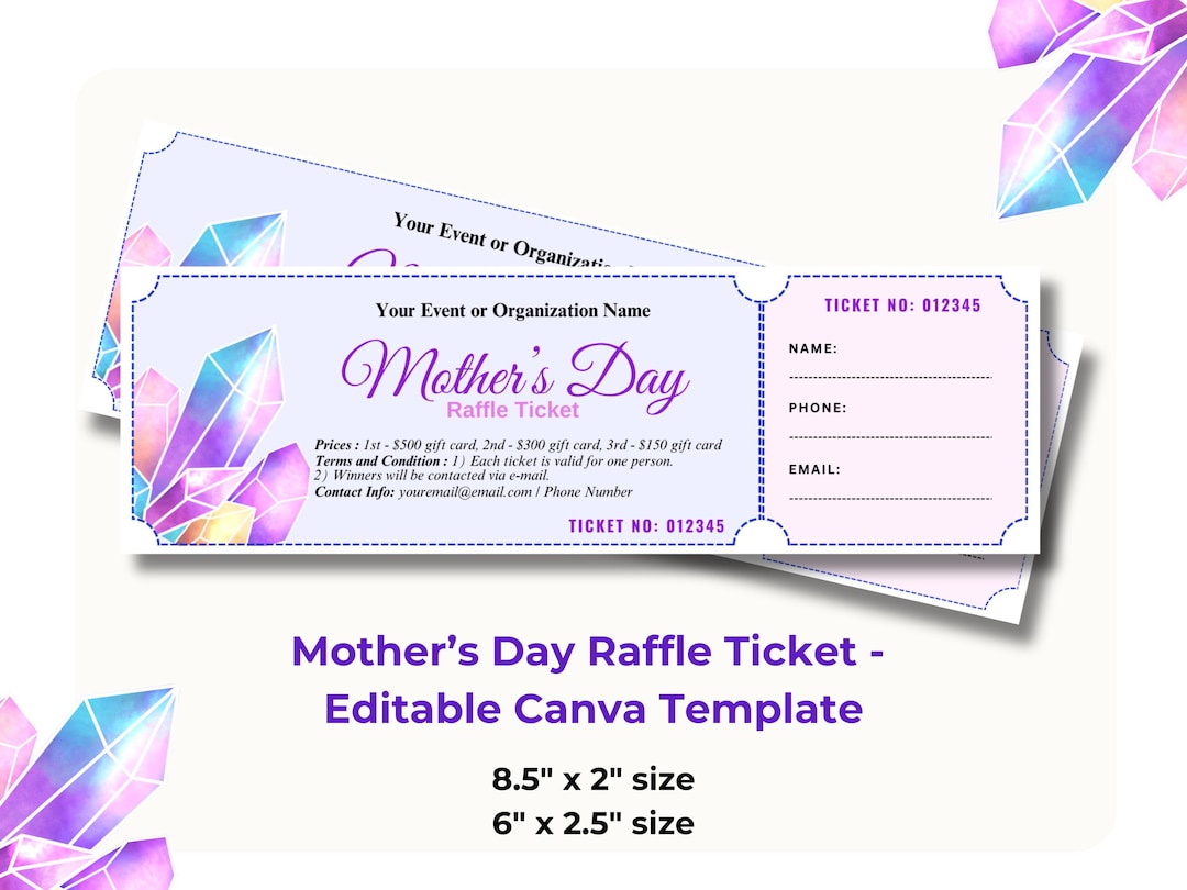 Crystal Mother's Day Raffle Ticket Template: Editable Canva Design ...