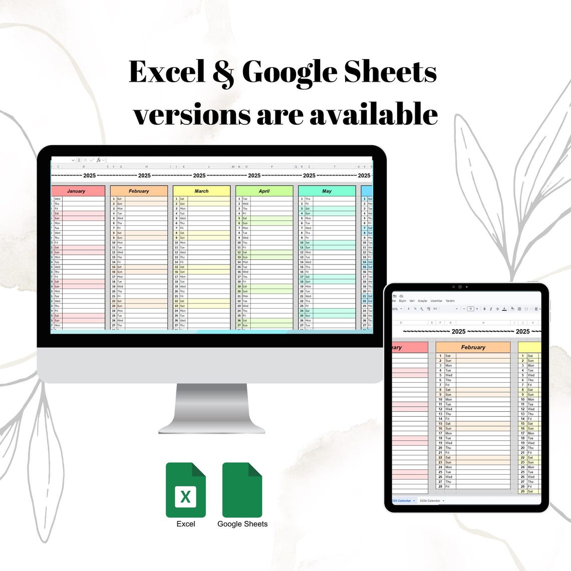 2025 2026 Excel Google Sheets Calendar Excel Template Digital Planner ...
