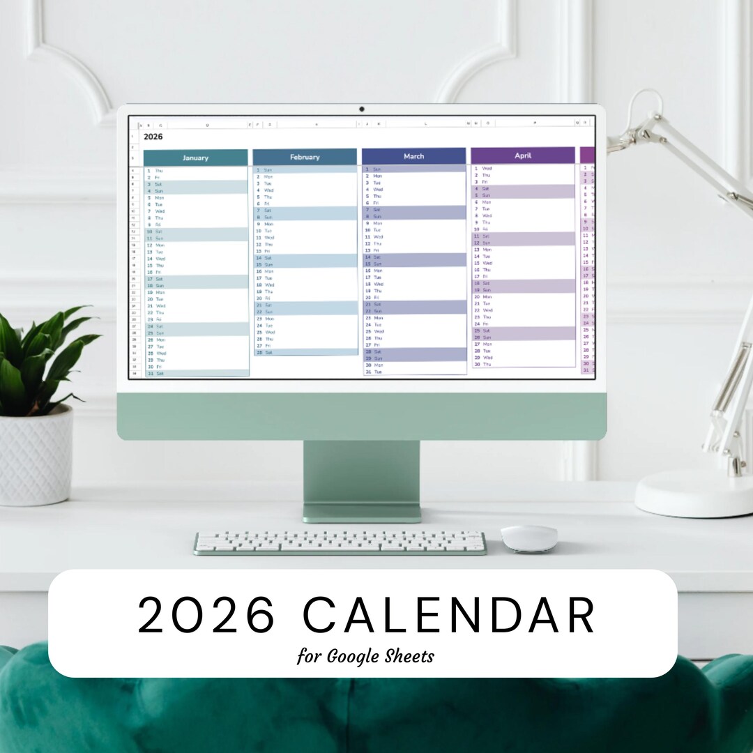 2026 Calendar Template Google Sheets | Editable Year Planner - Etsy