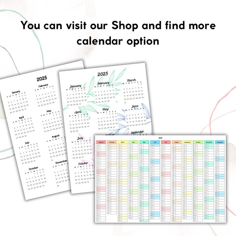 2025 Printable Wall Calendar PDF PNG, Watercolor Yearly Calendar, Ready ...