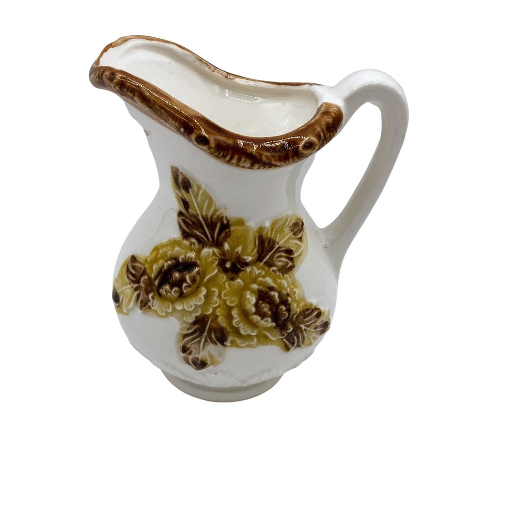Vintage Japanese Small Pitcher Creamer Bud Vase Brown Floral Fall Decor ...