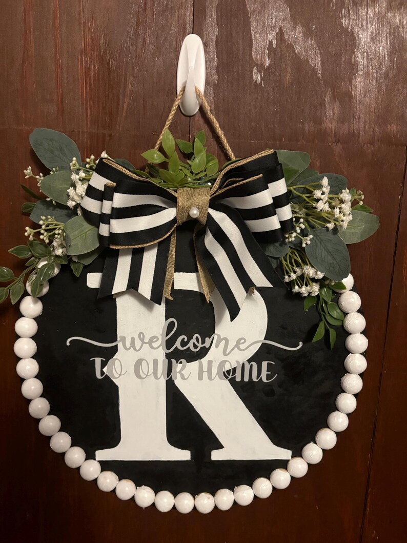 Rustic Farmhouse Monogram Welcome Door Hanger, Welcome to Our Home Wall ...