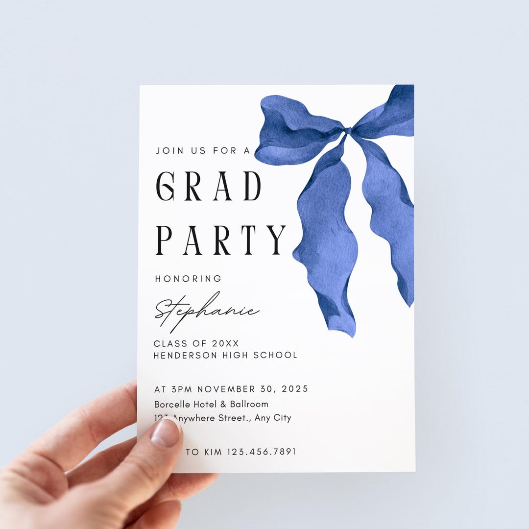 Navy Blue Bow Graduation Invitation, Editable Graduation Party Invite ...