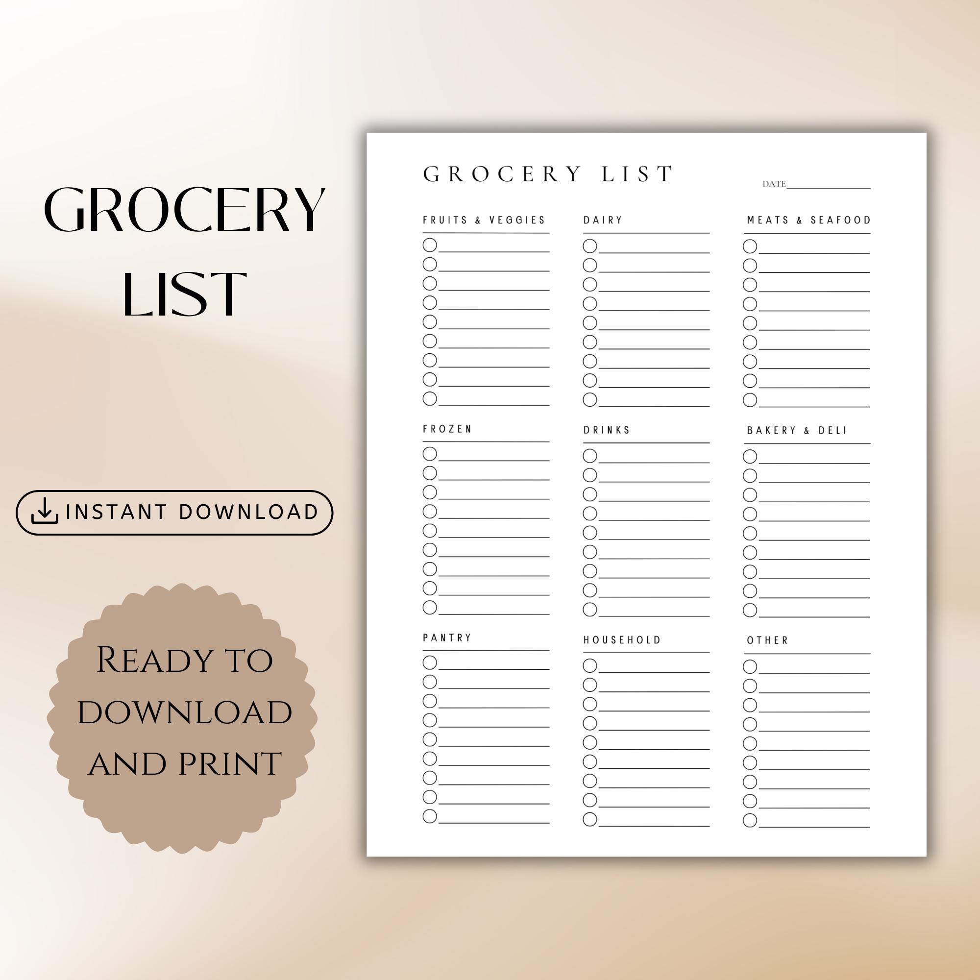 Minimalist Grocery List Printable Template, Grocery Planner, Food ...