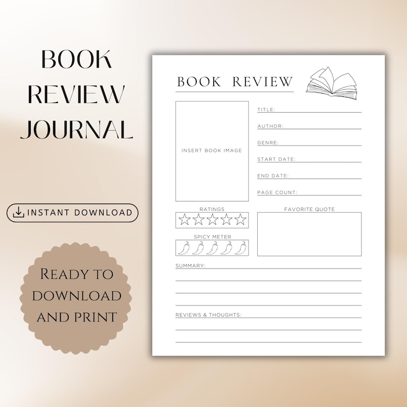 Reading Log: Book Review Journal, Summary & Rating (PDF) - Etsy