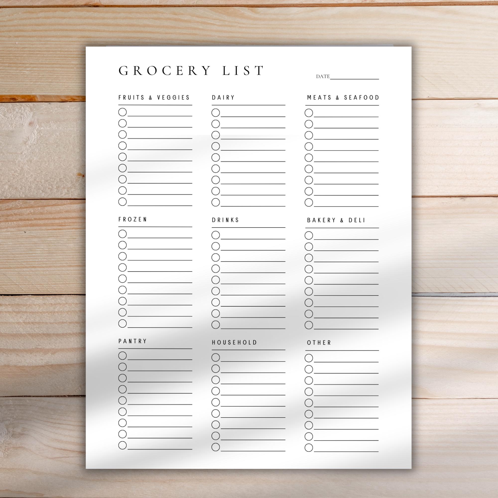 Minimalist Grocery List Printable Template, Grocery Planner, Food ...