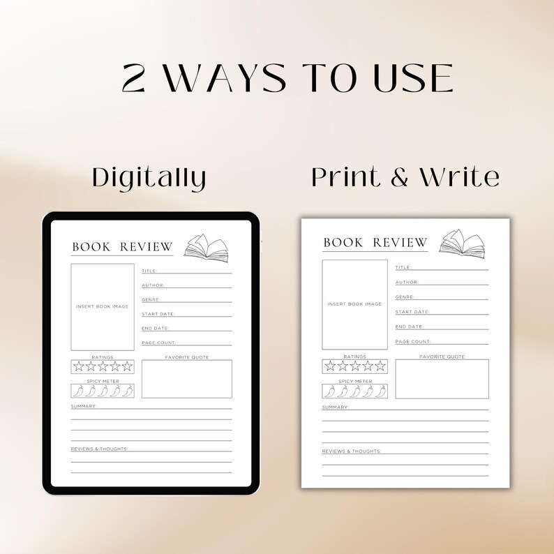 Reading Log: Book Review Journal, Summary & Rating (PDF) - Etsy