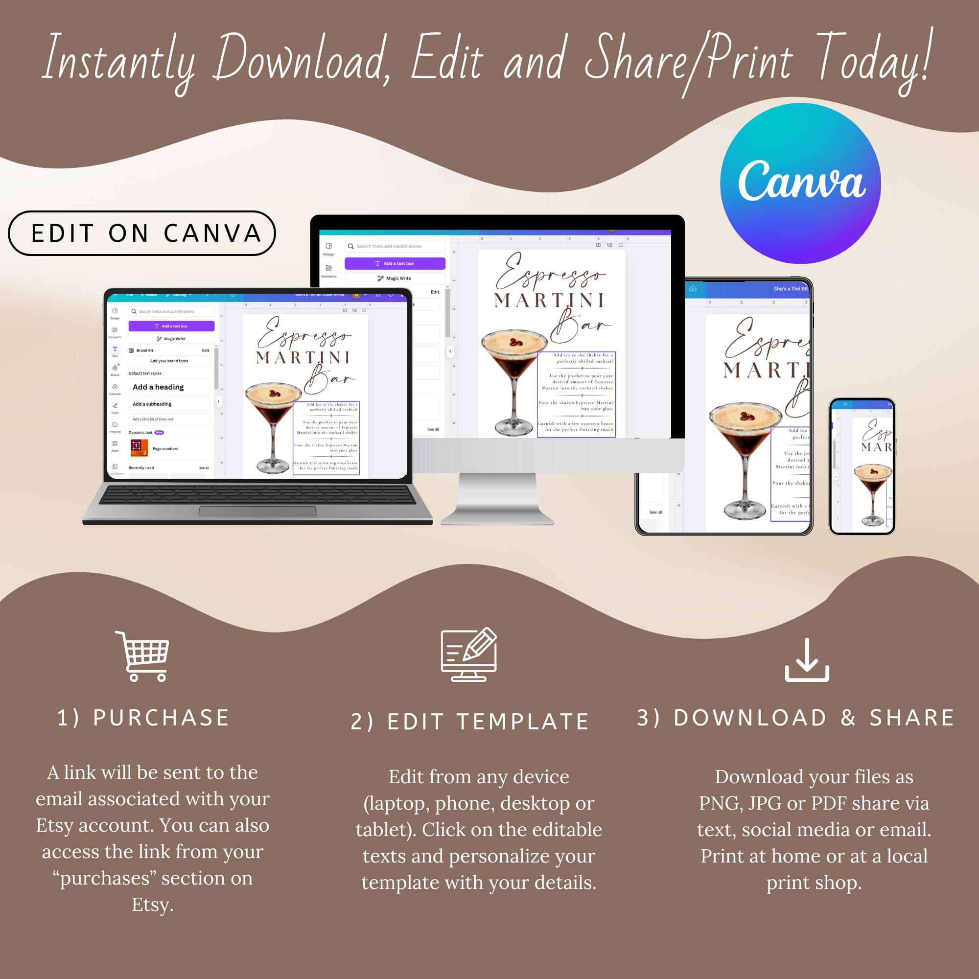 Espresso Martini Bar Menu Signature Cocktail Sign Editable Canva ...