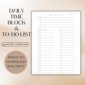 Printable and Digital Time Block to Do List, Digital Download PDF ...