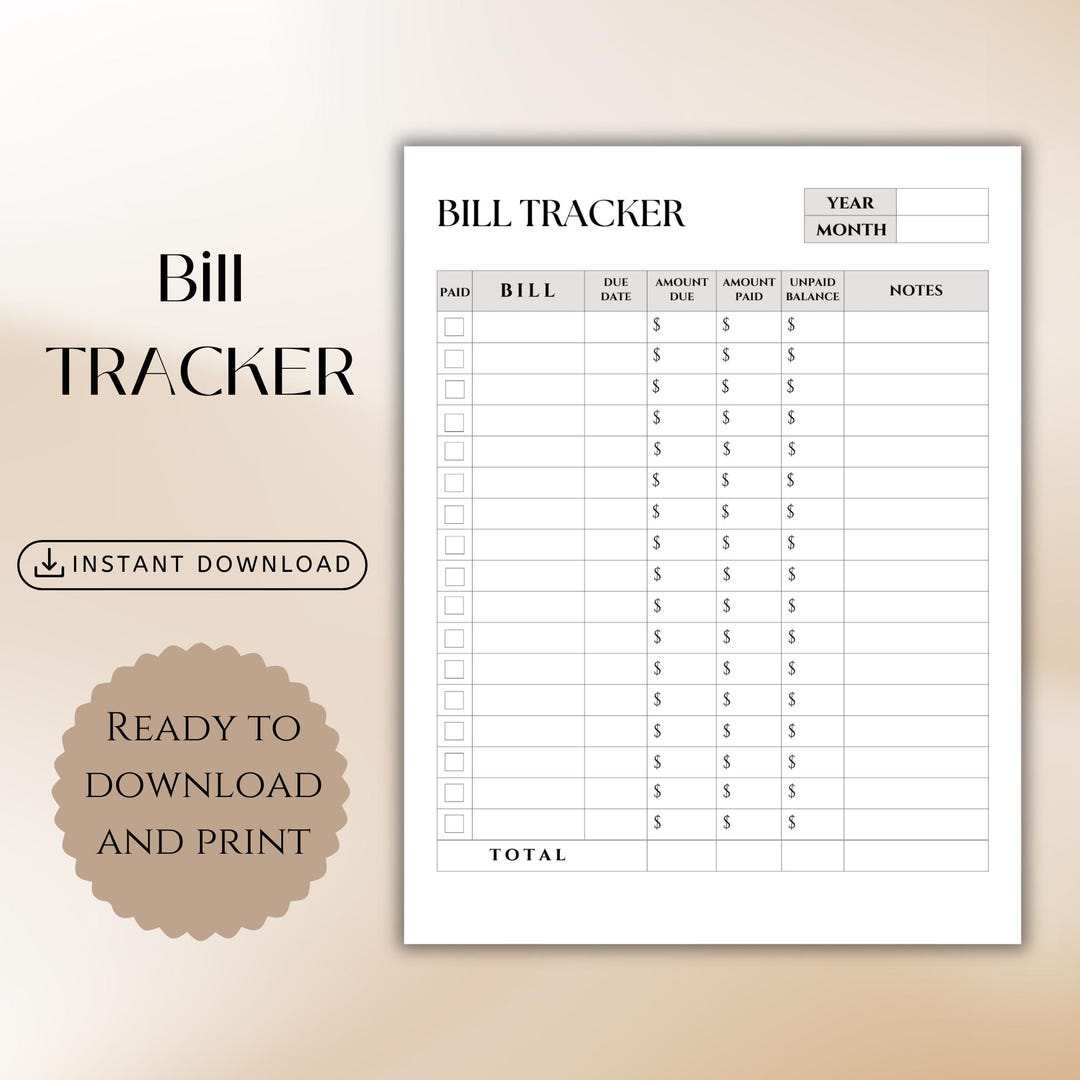 Printable and Digital Bill Tracker PDF, Budget Planner, Financial ...