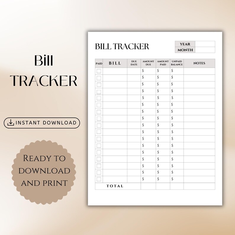Printable and Digital Bill Tracker PDF, Budget Planner, Financial ...