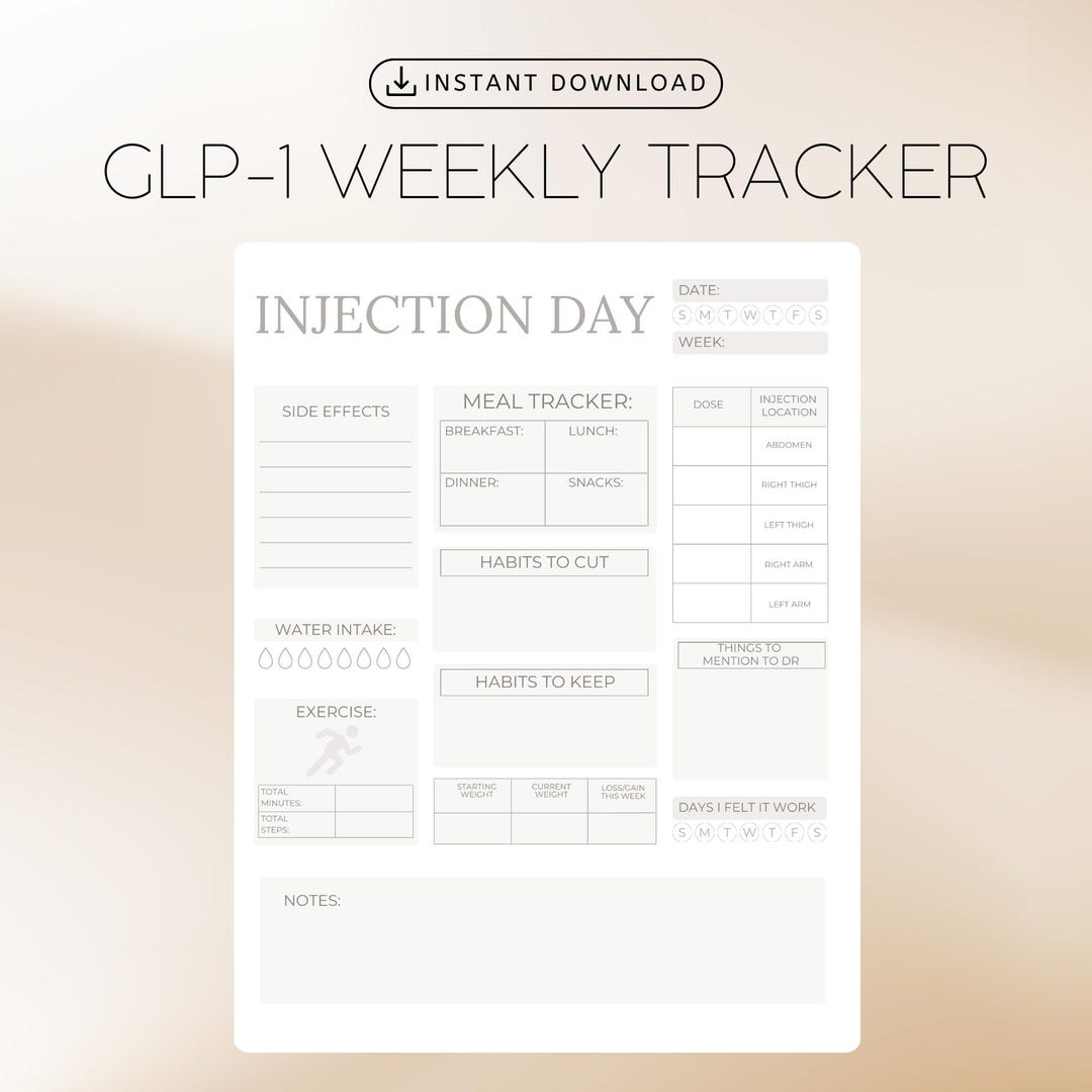 GLP-1 Weekly Tracker, Medication Log, Weekly Injection Tracker, Weight ...