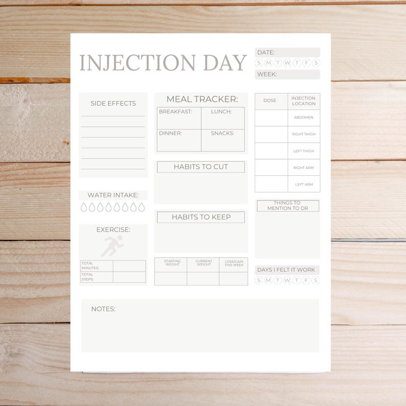 GLP-1 Weekly Injection Tracker: Medication & Weight Loss Log (digital ...