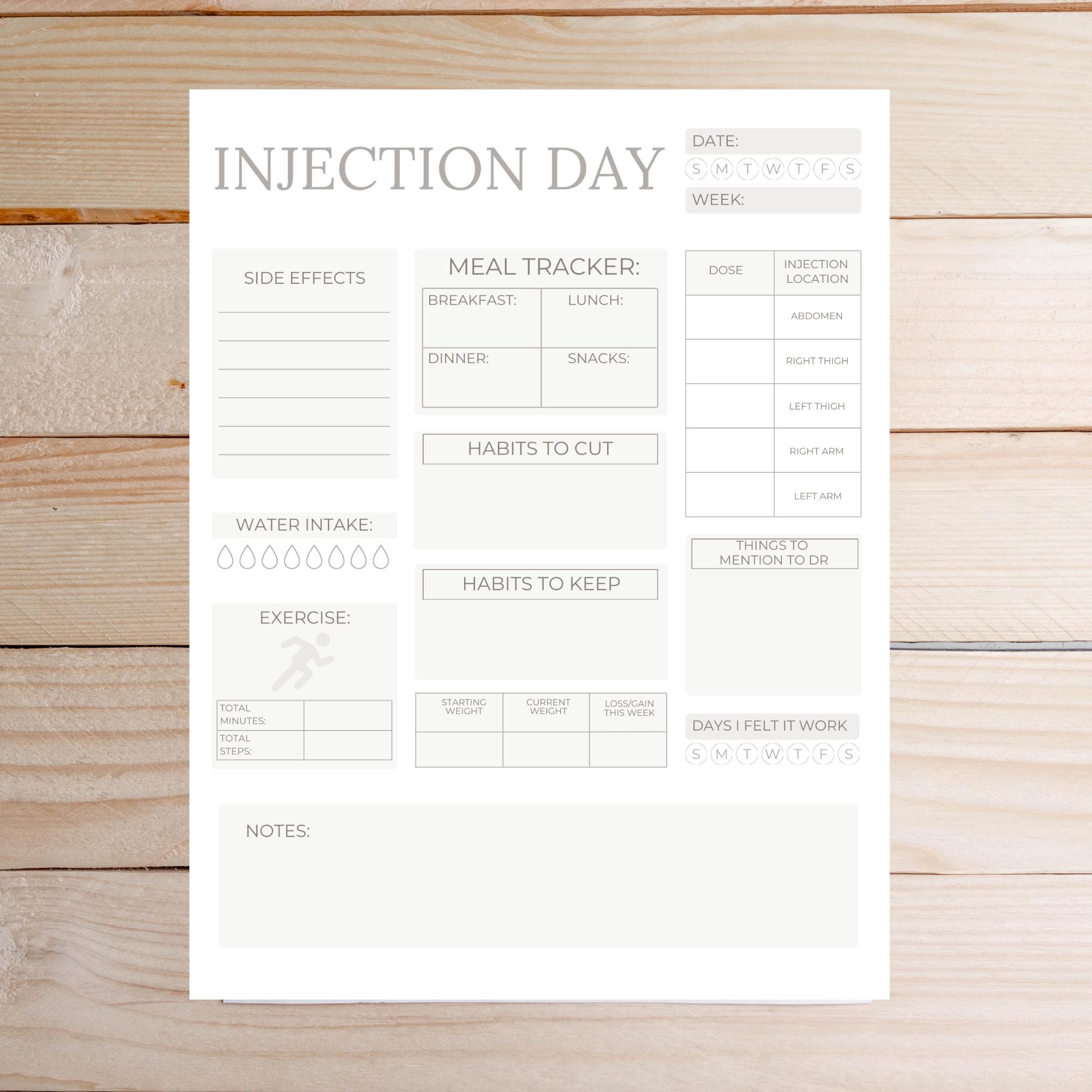 GLP-1 Weekly Injection Tracker: Medication & Weight Loss Log (digital ...