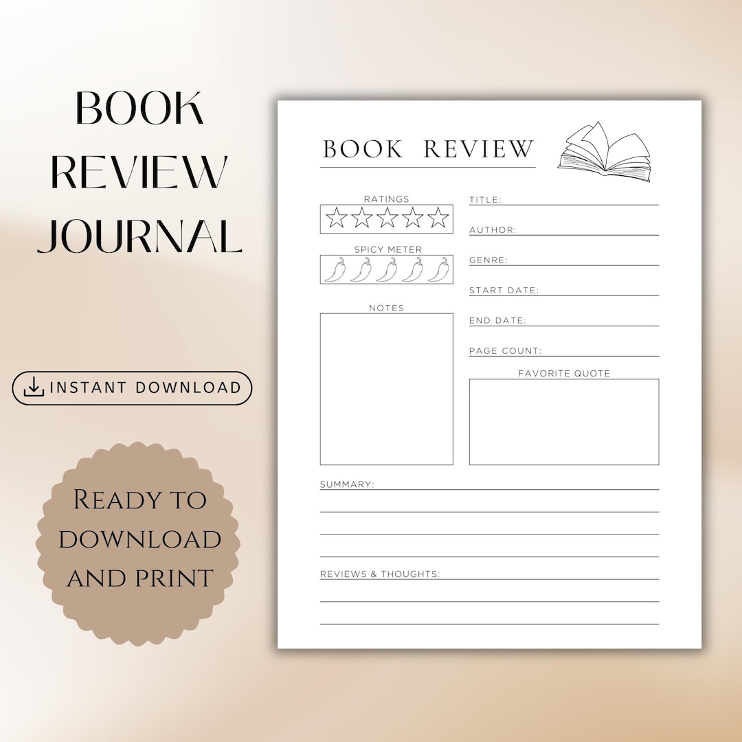 Book Journal PDF, 1-page Reading Log With Review, Summary, Rating ...