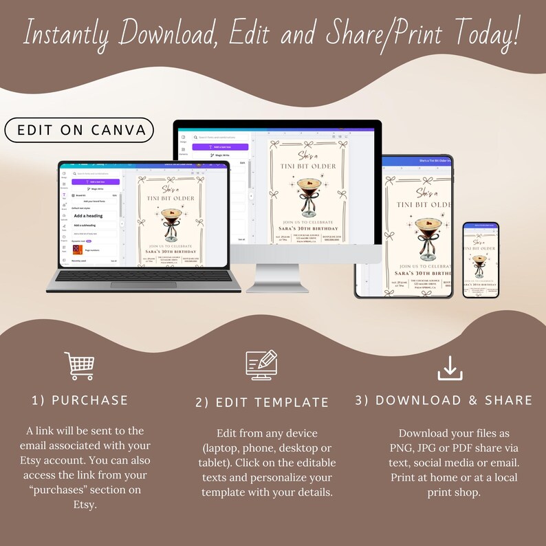 Espresso Martini Birthday Invitation: Tini Bit Older, Editable Canva ...