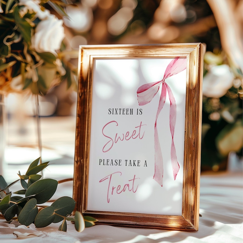 Sweet 16 Dessert Sign Printable | Coquette Pink Bow Theme | Editable ...