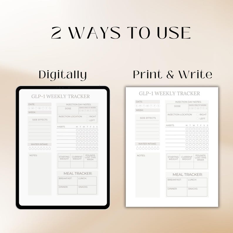 GLP-1 Weekly Injection Tracker: Medication & Weight Loss Log (PDF) - Etsy