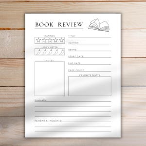 Book Journal PDF, 1-page Reading Log With Review, Summary, Rating ...