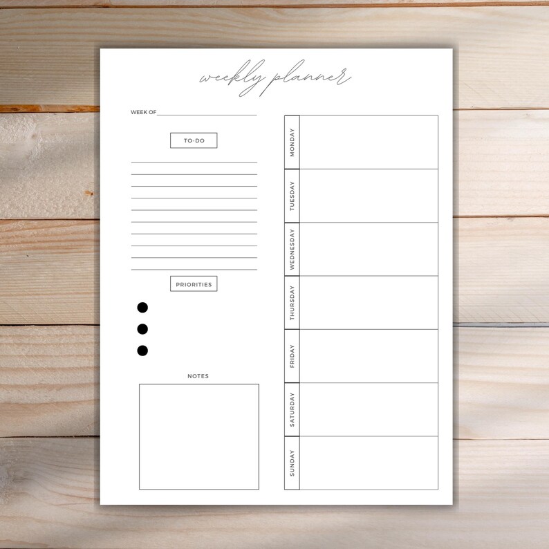 Weekly Planner Calendar, Printable or Digital Planner, Week at a Glance ...