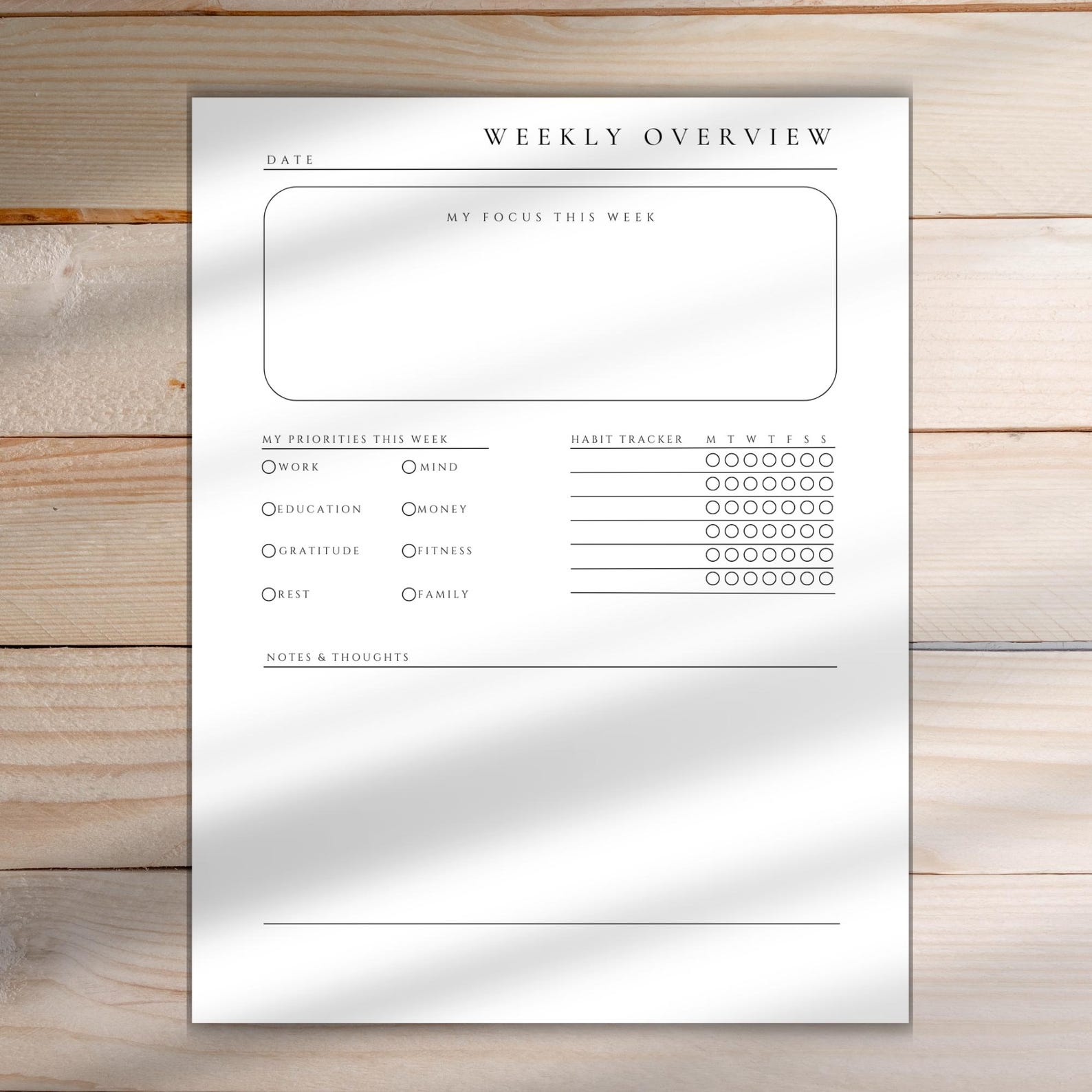Printable or Digital Weekly Overview Planner Template, Habit Tracker ...