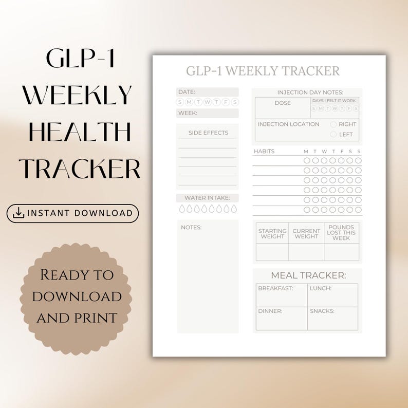 GLP-1 Weekly Injection Tracker: Medication & Weight Loss Log (PDF) - Etsy