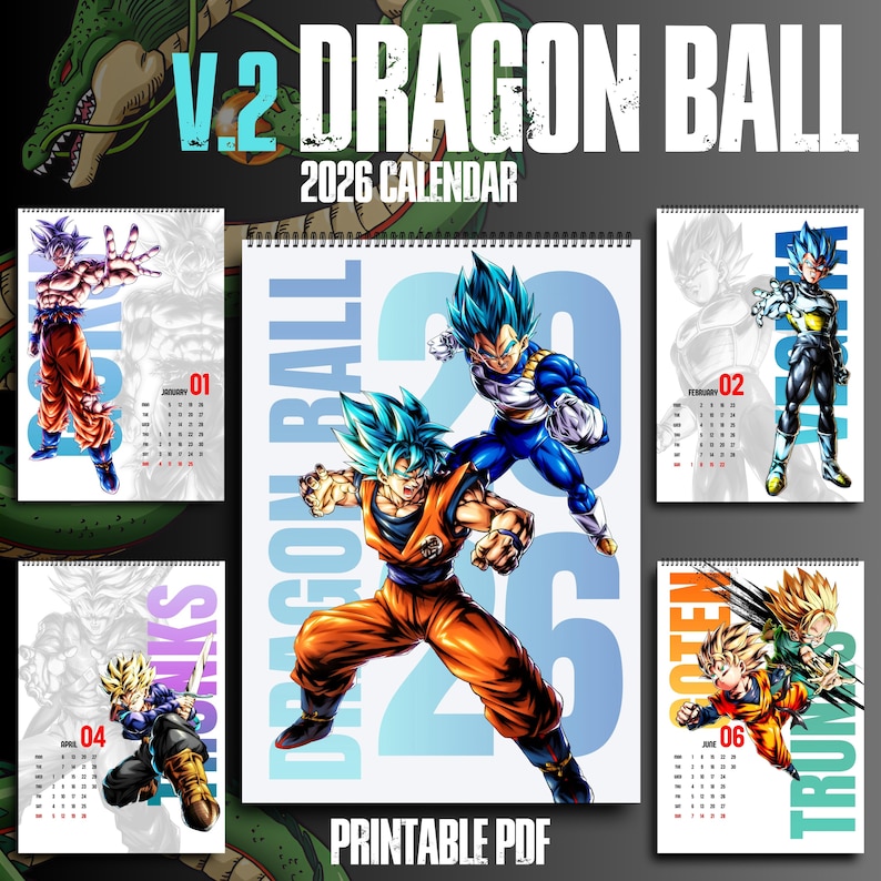 Kalendarz anime Dragon Ball na rok 2026, wersja 2 | Do druku w formacie ...