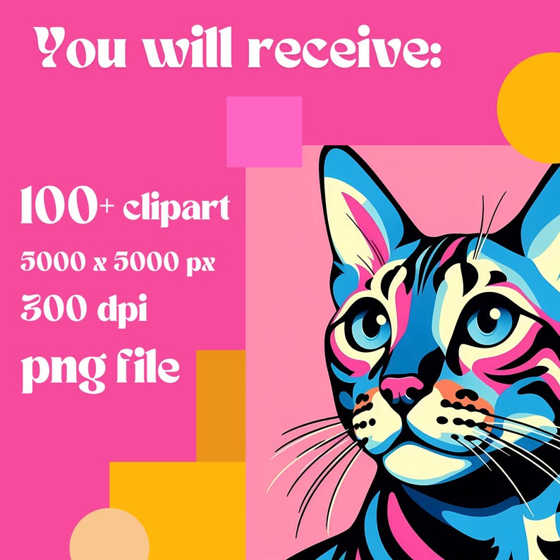 100+ Pop Art Cats Clipart Bundle | Colorful Cat Breeds PNG Digital ...