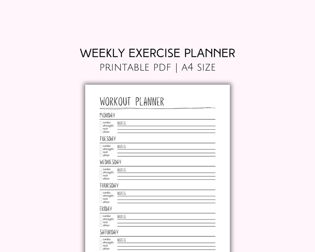 Weekly Exercise Planner | Printable Fitness Planner | PDF Workout ...