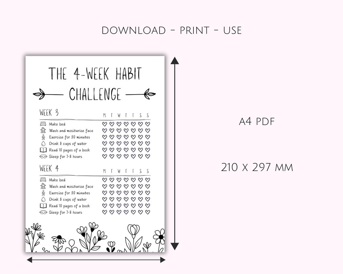 4-week Self-care Habit Challenge Tracker | Aesthetic Printable PDF ...
