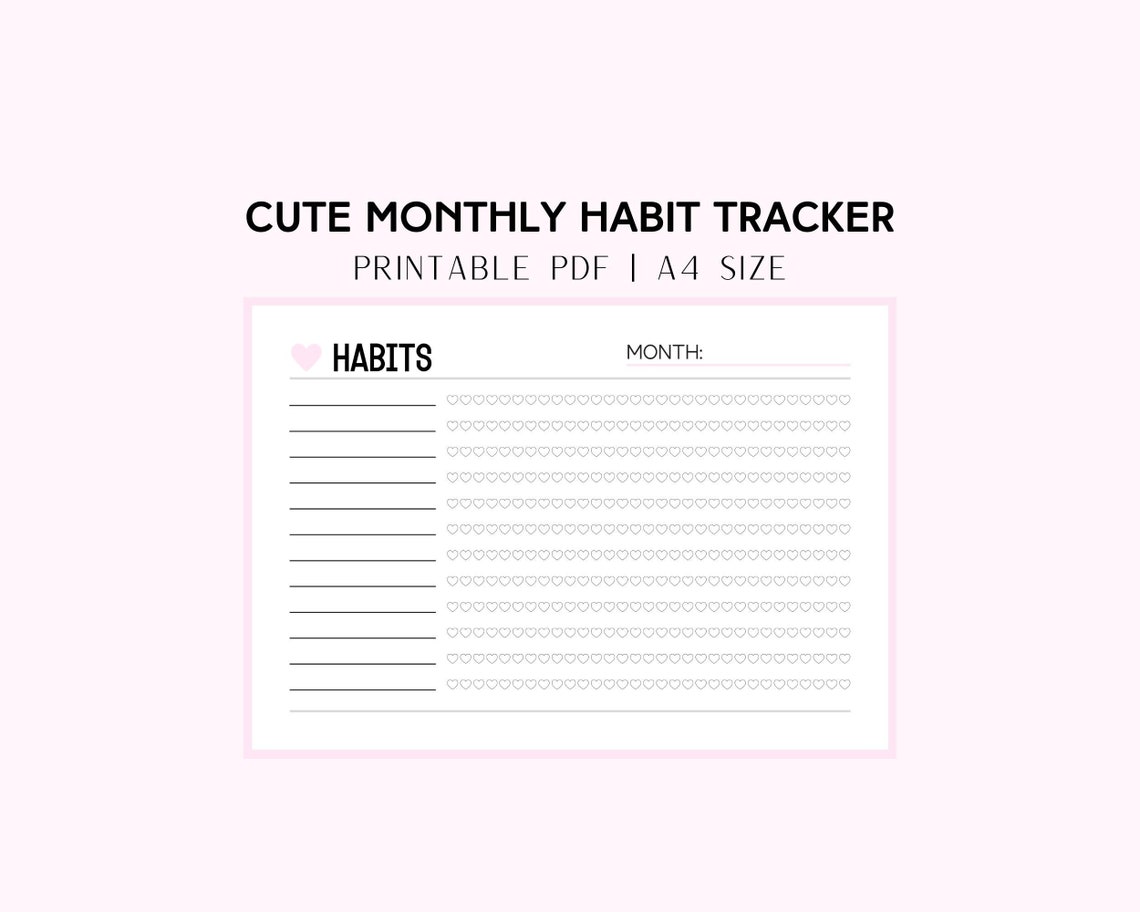 Cute Heart Monthly Habit Tracker | Pink Habit Tracker | Printable ...