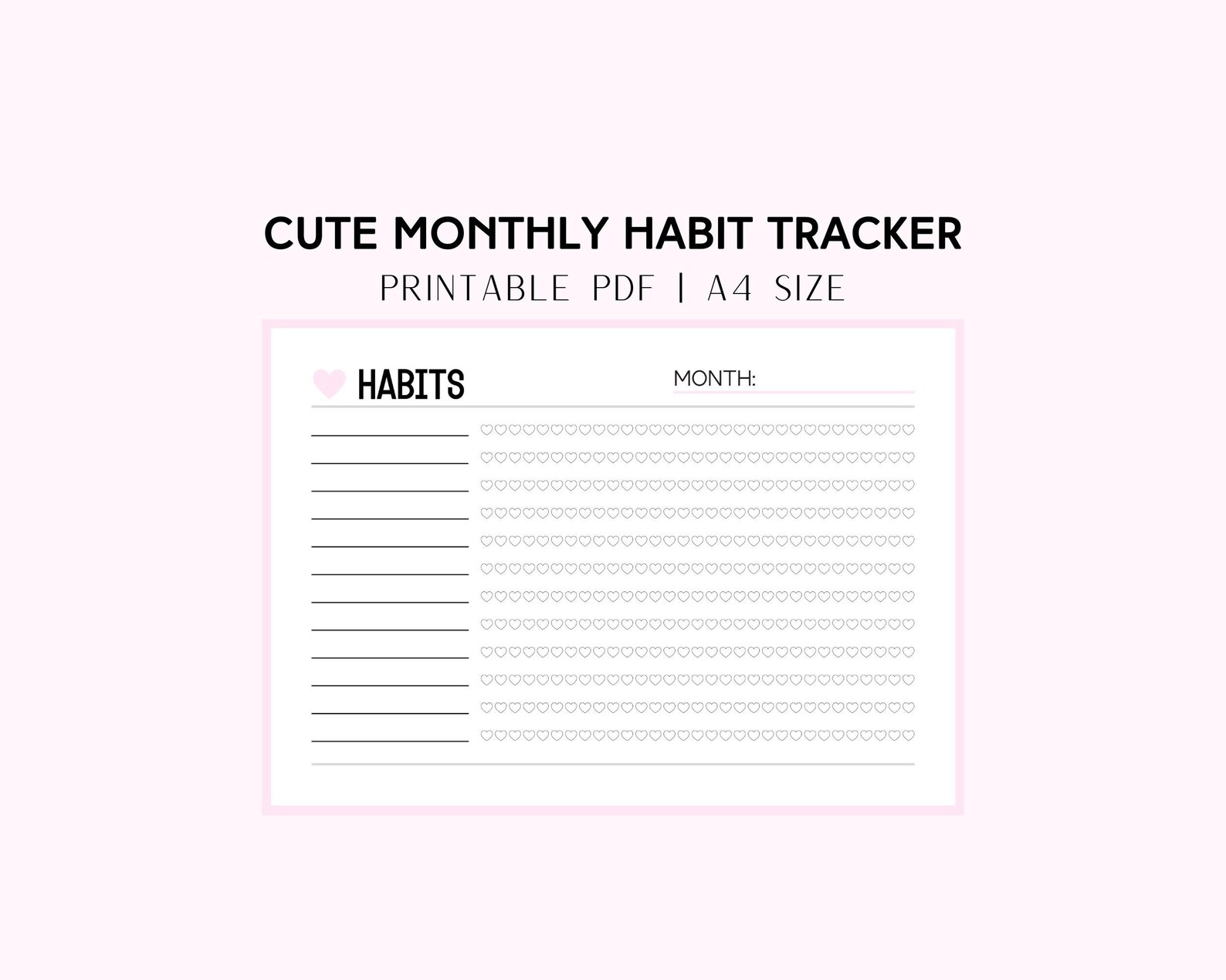 Cute Heart Monthly Habit Tracker | Pink Habit Tracker | Printable ...