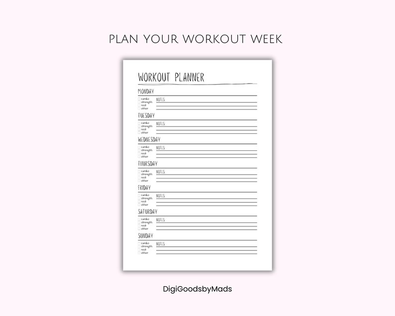 Weekly Exercise Planner | Printable Fitness Planner | PDF Workout ...
