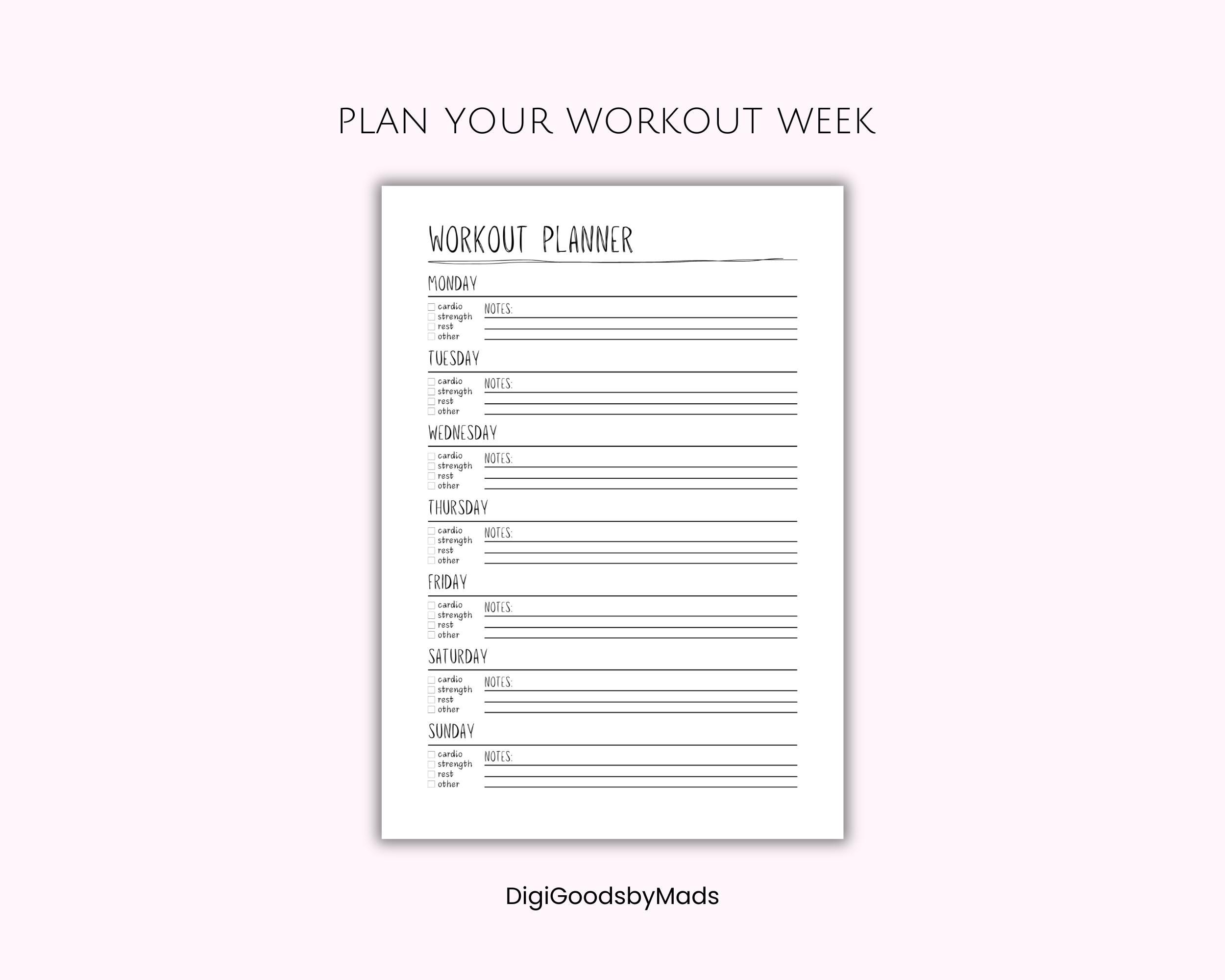 Weekly Exercise Planner | Printable Fitness Planner | PDF Workout ...