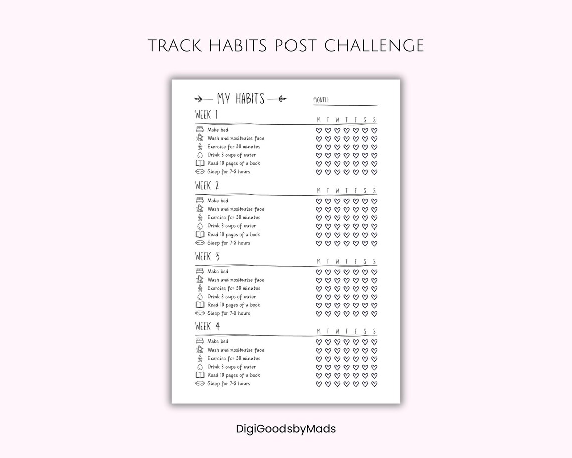 4-week Self-care Habit Challenge Tracker | Aesthetic Printable PDF ...