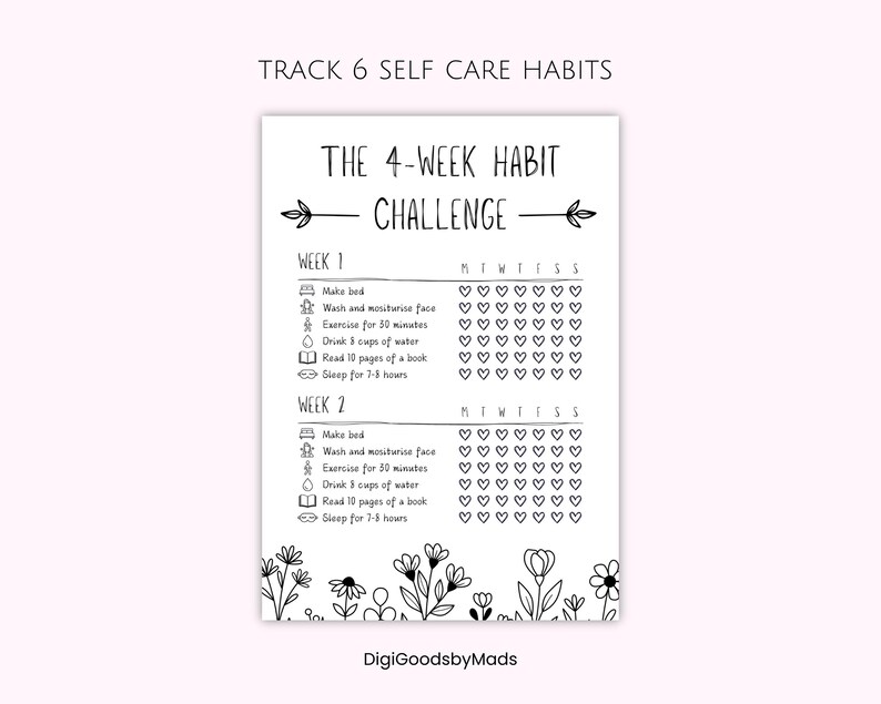 4-week Self-care Habit Challenge Tracker | Aesthetic Printable PDF ...
