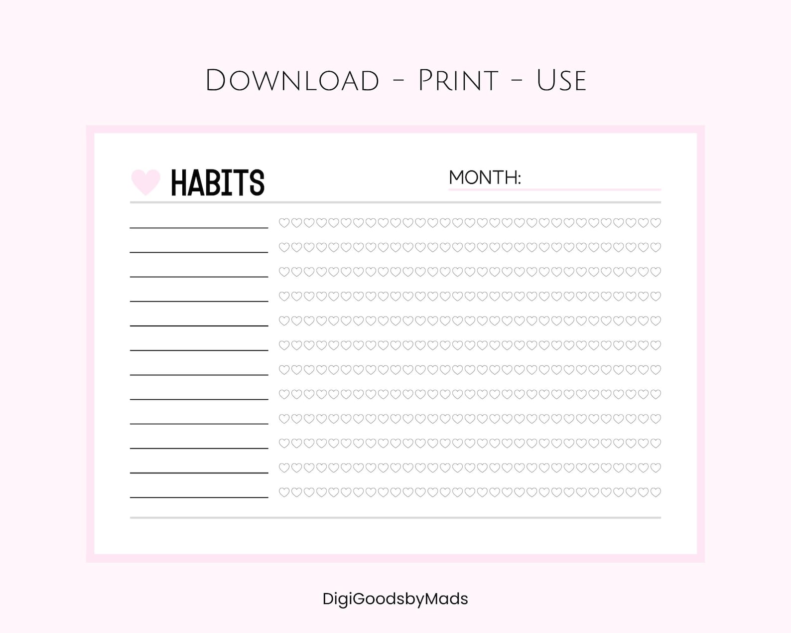 Cute Heart Monthly Habit Tracker | Pink Habit Tracker | Printable ...