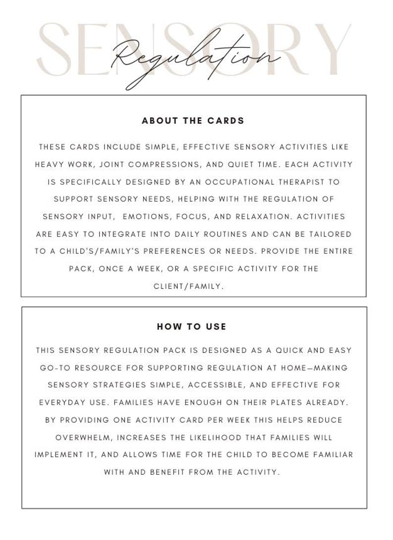 Sensory Regulation Activities - Home Program - Sensory Activities HEP ...