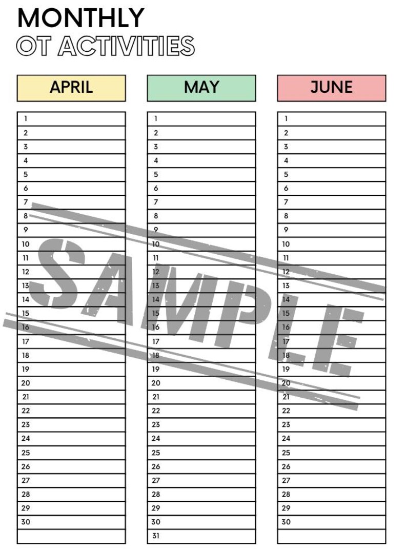 Occupational Therapy Activity Calendars *daily, Monthly & Yearly* OT ...
