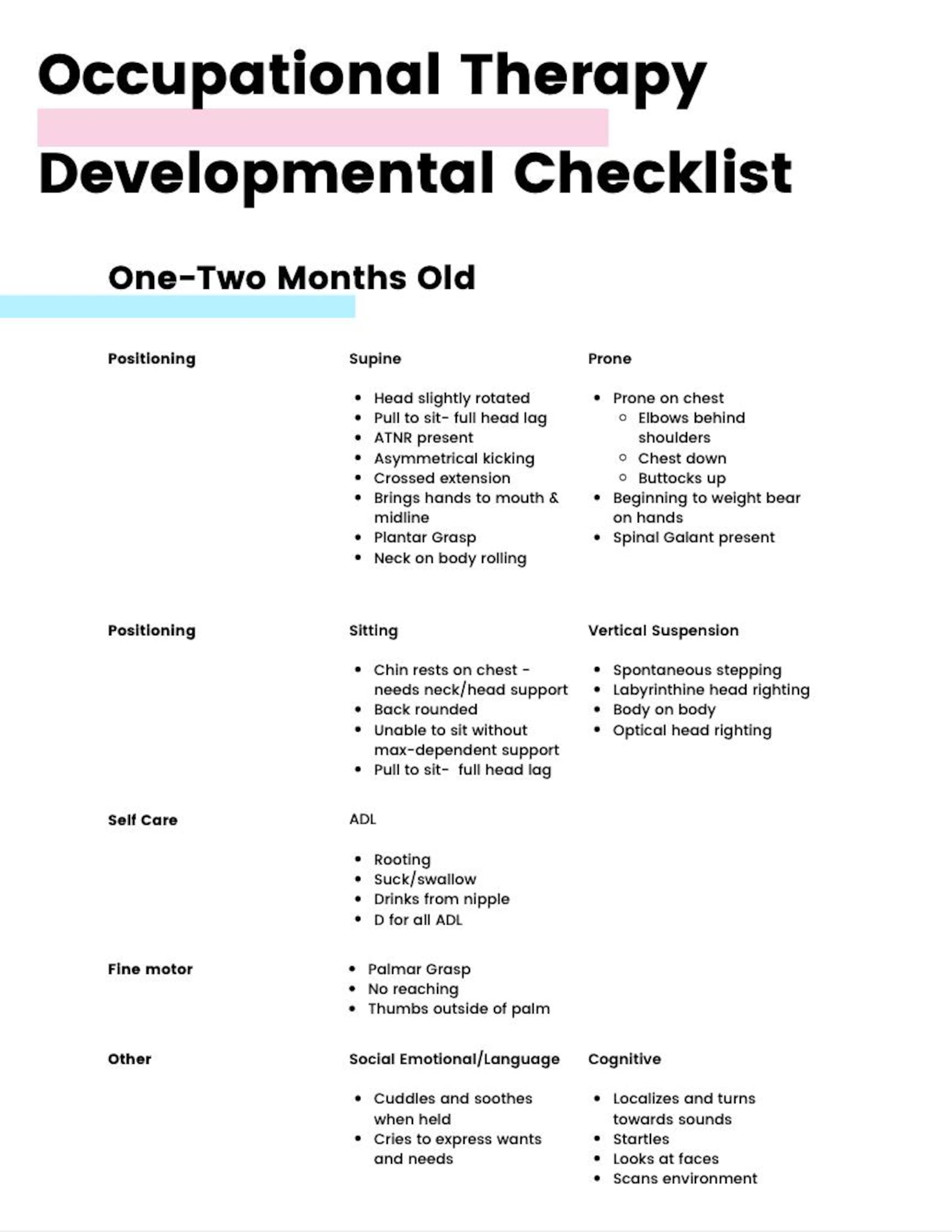 Occupational Therapy Developmental Milestones PDF Printable Evaluation ...