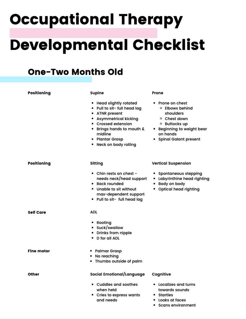 Occupational Therapy Developmental Milestones PDF Printable Evaluation ...