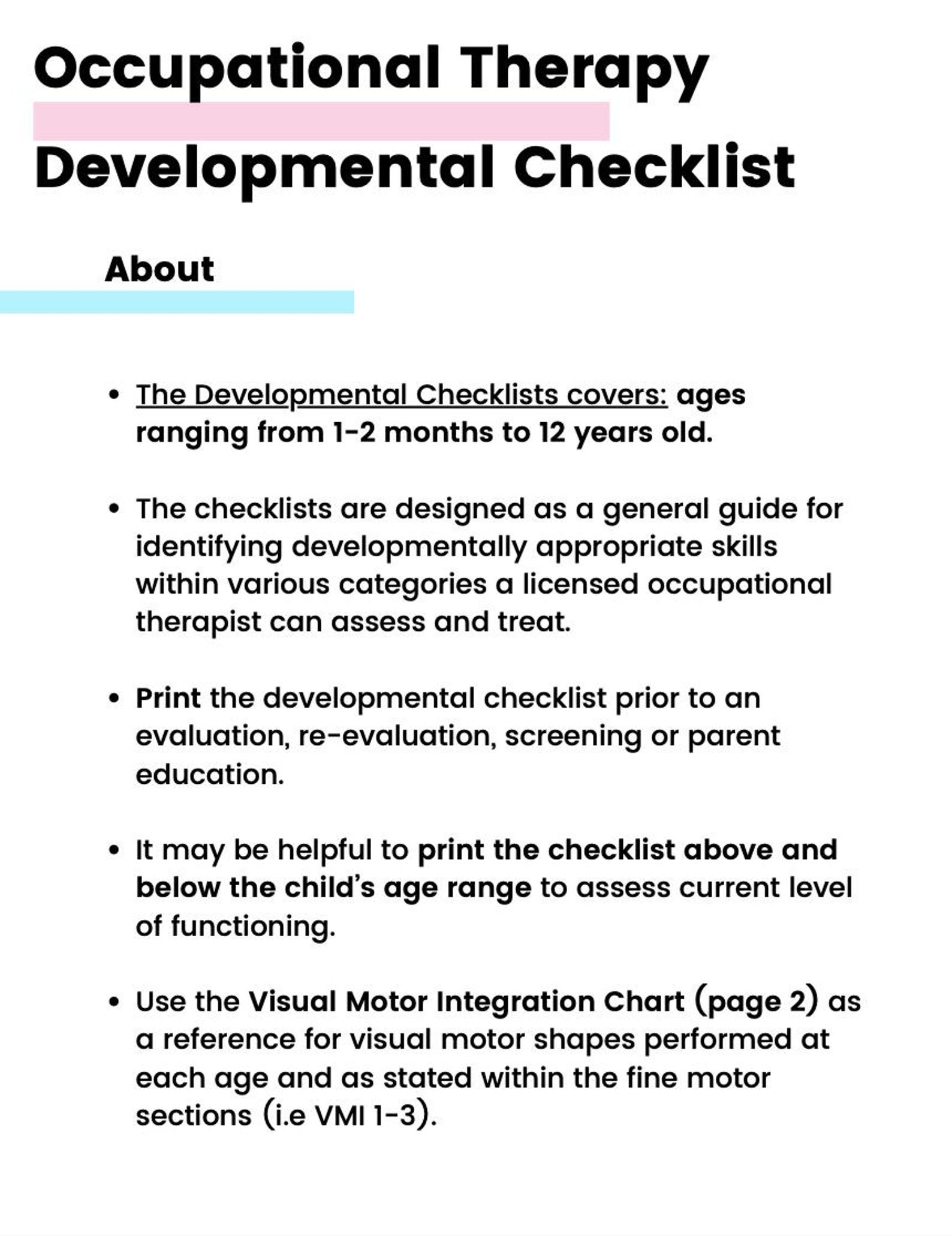 Occupational Therapy Developmental Milestones PDF Printable Evaluation ...