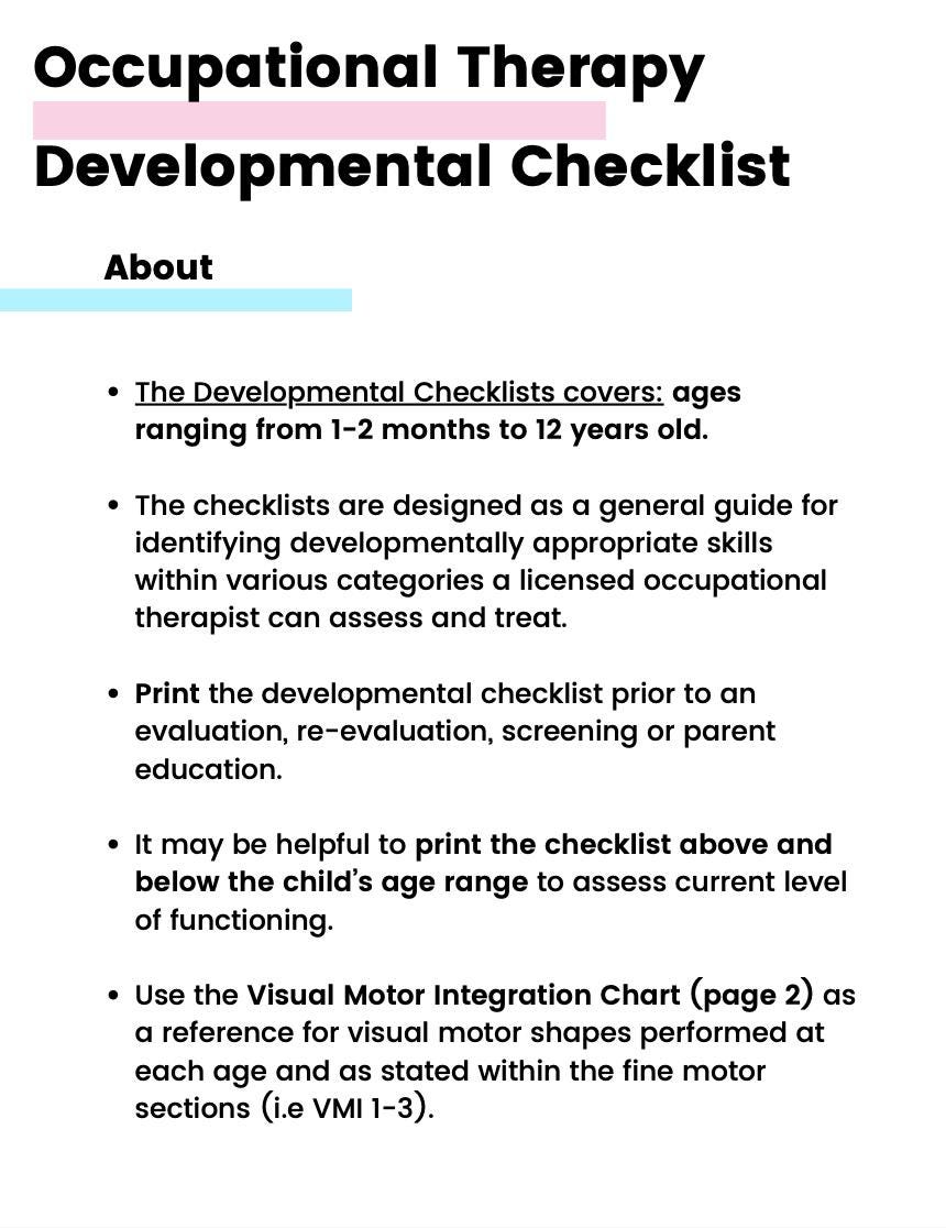 Occupational Therapy Developmental Milestones PDF Printable Evaluation ...