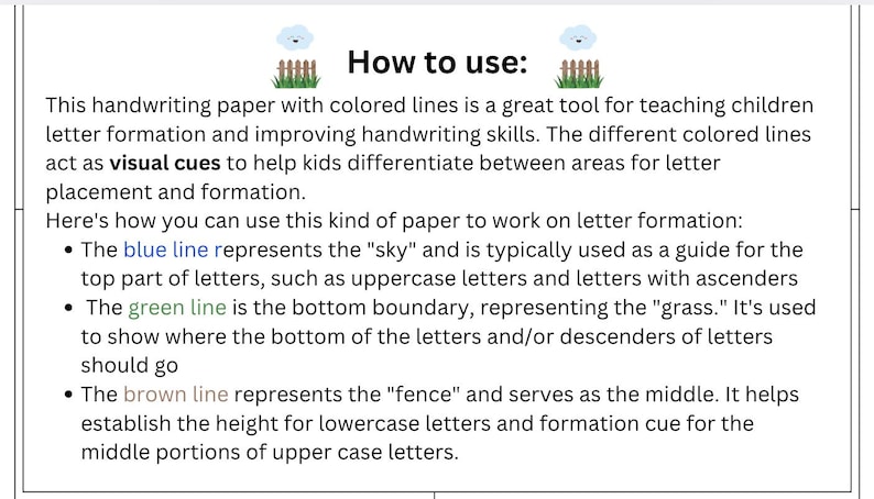 Handwriting Paper: Sky Fence Grass - Letter Formation & Sizing ...