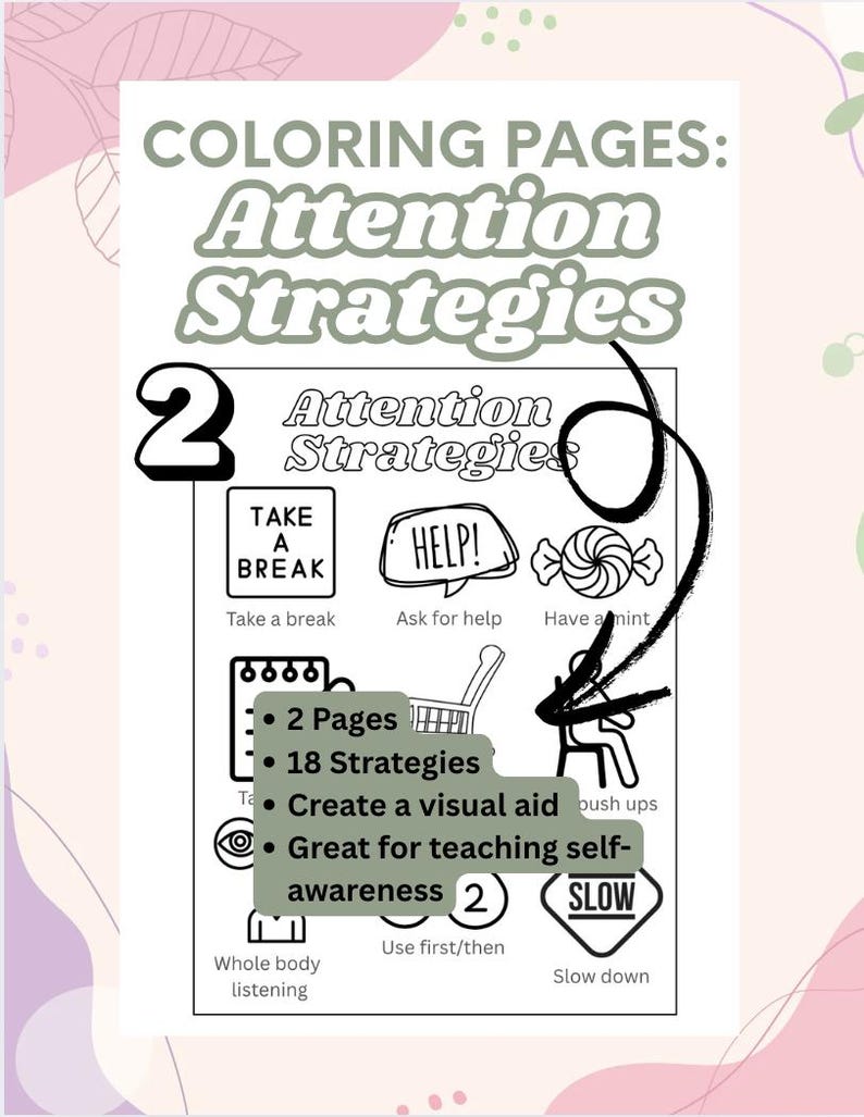 Attention Strategies Coloring Pages - ADHD - Attention Visual Aids - Etsy