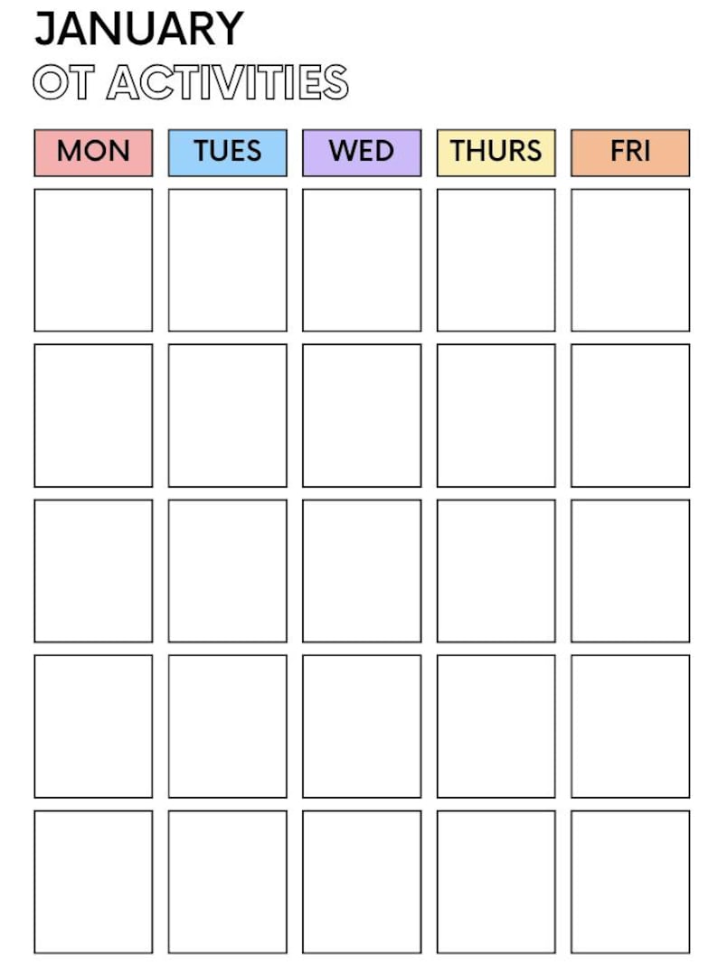 Occupational Therapy Activity Calendars *daily, Monthly & Yearly* OT ...