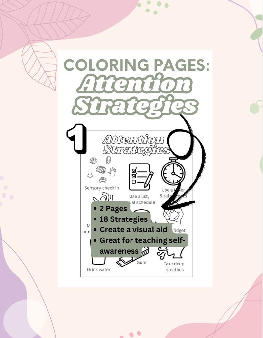 Attention Strategies Coloring Pages - ADHD - Attention Visual Aids - Etsy