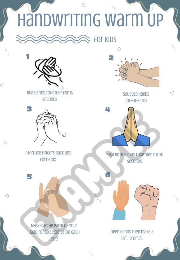 Hand Strengthening Home Program Exercise Routine Handwriting Warm up ...